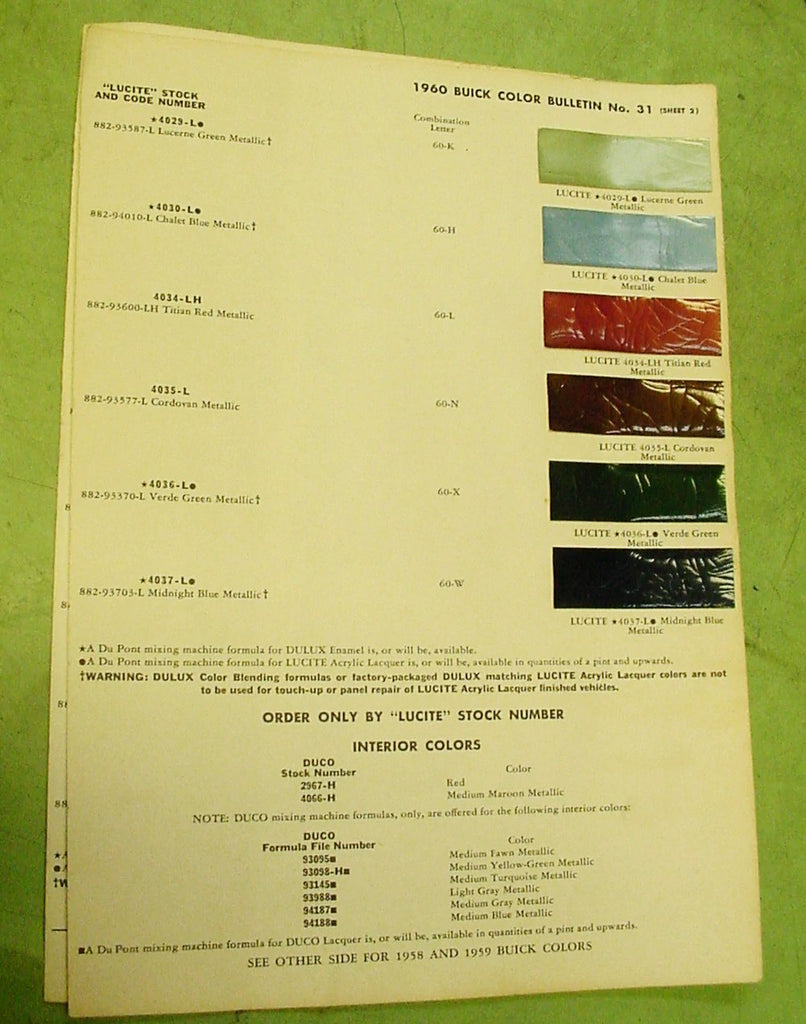 1960 Buick Paint Code Color Chip Bulletin Samples – Jurassic Classic ...